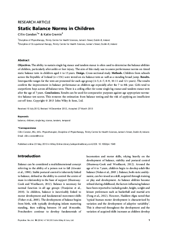 (PDF) Static Balance Norms in Children