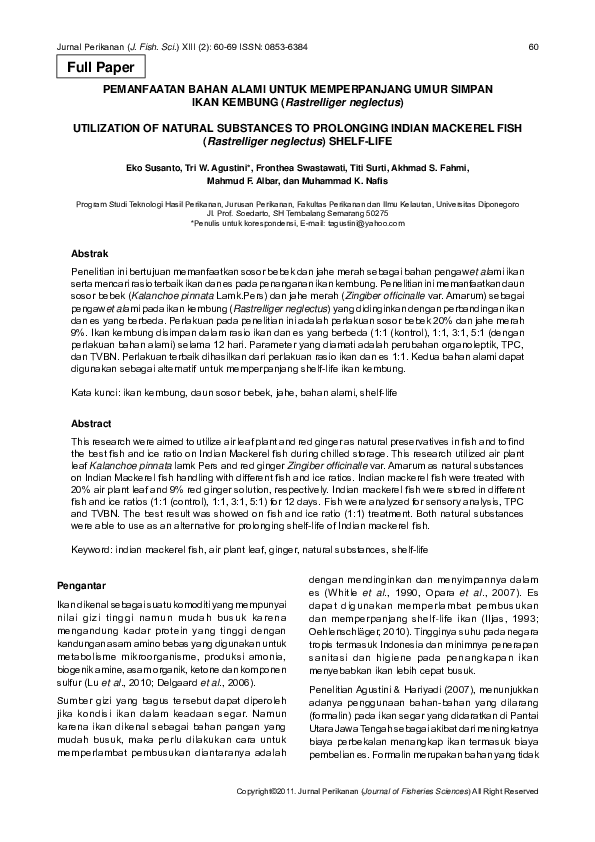 (PDF) PEMANFAATAN BAHAN ALAMI UNTUK MEMPERPANJANG UMUR SIMPAN IKAN ...