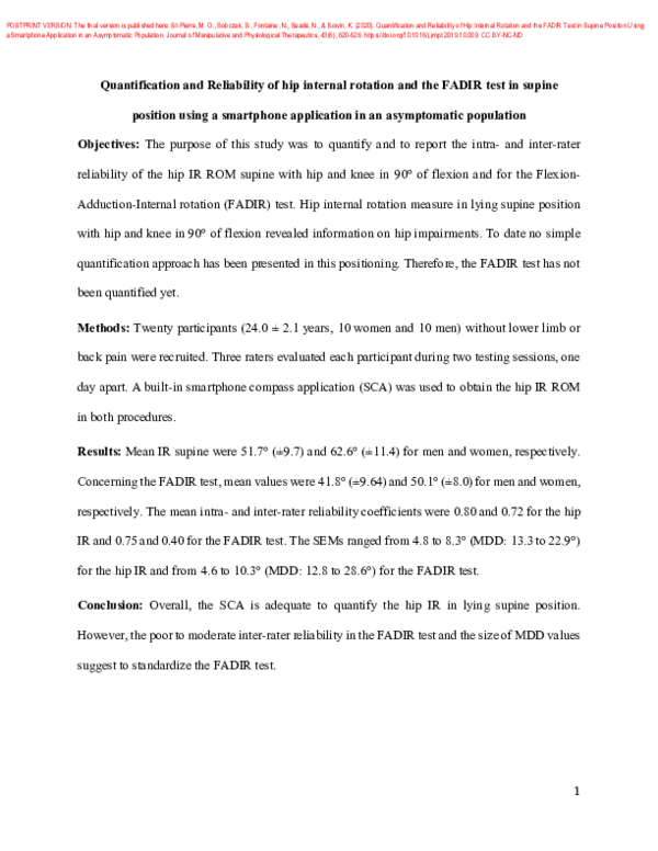 (PDF) Quantification and Reliability of Hip Internal Rotation and the ...