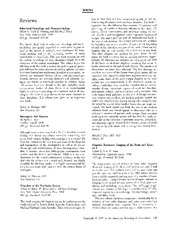 (PDF) Disorders of the vestibular system. Edited by Robert W. Baloh and ...