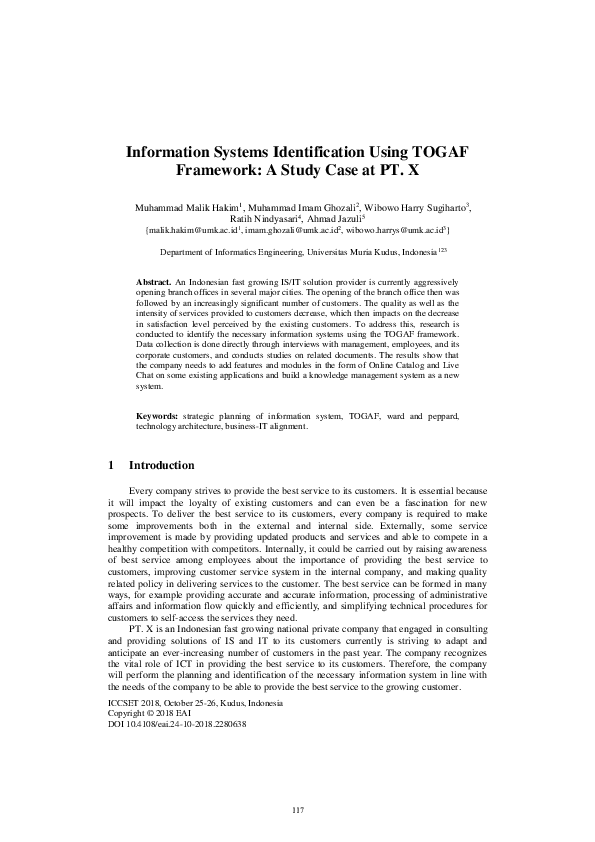 (PDF) Information Systems Identification Using TOGAF Framework: A Study ...
