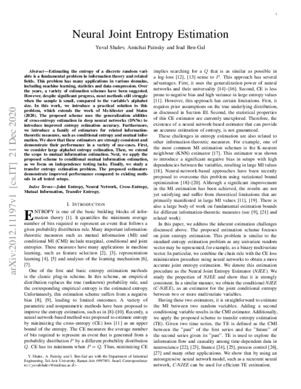 (PDF) Neural Joint Entropy Estimation