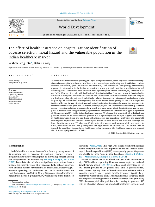 (PDF) The effect of health insurance on hospitalization: Identification ...
