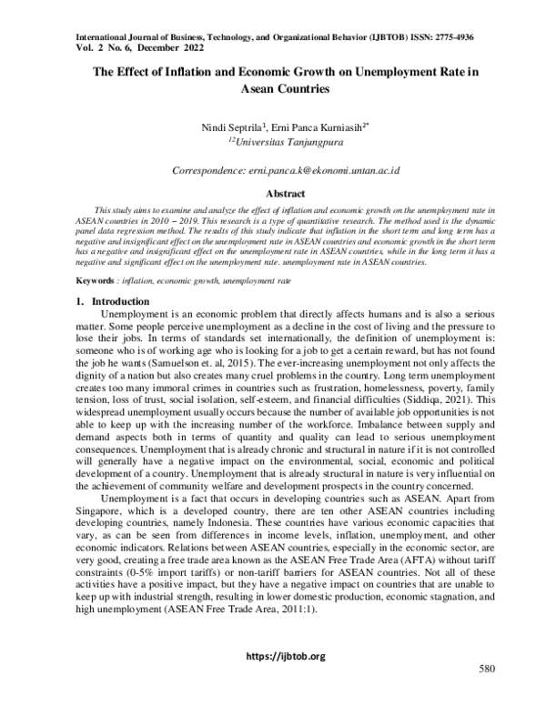 (PDF) The Effect of Inflation and Economic Growth on Unemployment Rate ...