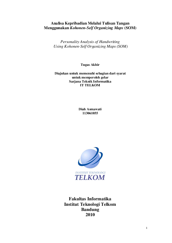 (PDF) Analisa Kepribadian Melalui Tulisan Tangan Menggunakan Kohonen-Self Organizing Maps (SOM ...