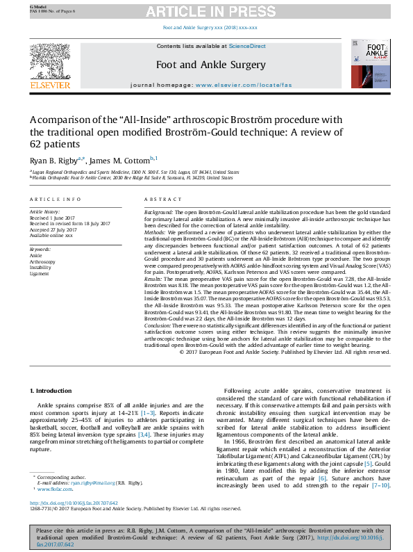 (PDF) A comparison of the “All-Inside” arthroscopic Broström procedure ...