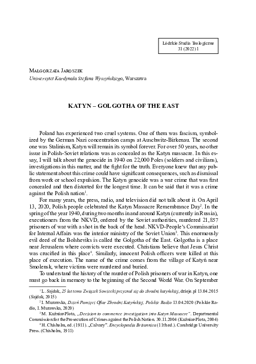 (PDF) Katyn – Golgotha of the East