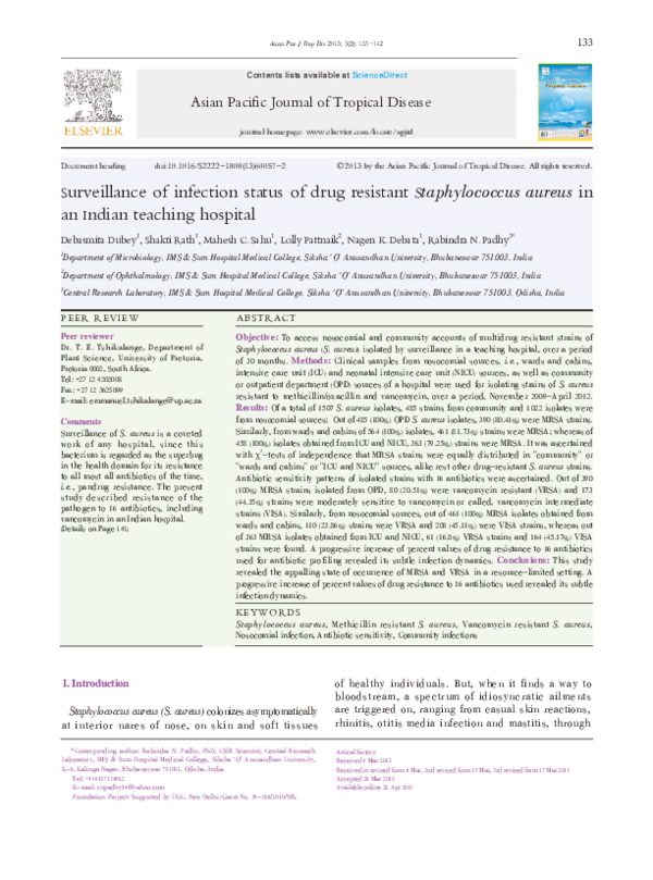 (PDF) Surveillance of infection status of drug resistant Staphylococcus ...