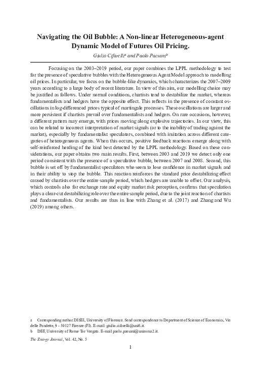 (PDF) Navigating the oil bubble: A non-linear heterogeneous-agent dynamic model of futures oil ...