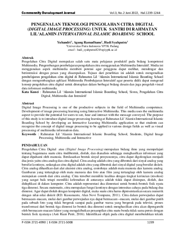 (PDF) Pengenalan Teknologi Pengolahan Citra Digital (Digital Image Processing) Untuk Santri DI ...