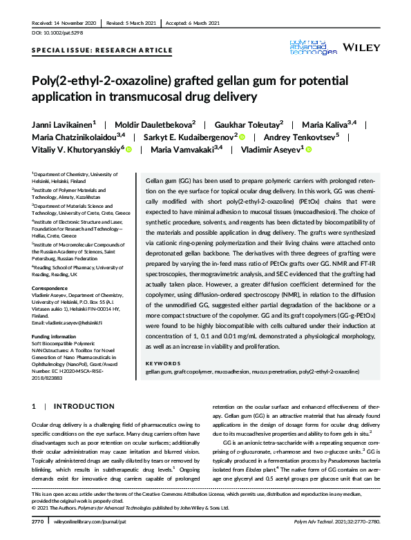 (PDF) Poly(2‐ethyl‐2‐oxazoline) grafted gellan gum for potential application in transmucosal ...