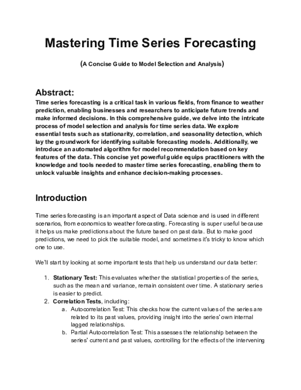Pdf Mastering Time Series Forecasting