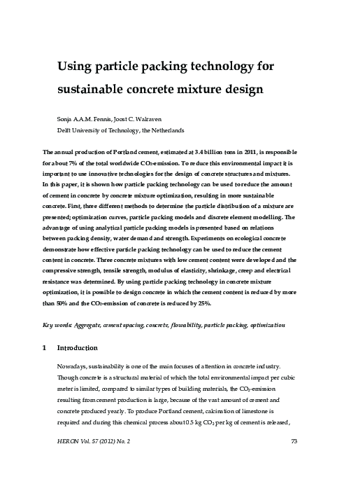 (PDF) Using particle packing technology for sustainable concrete ...