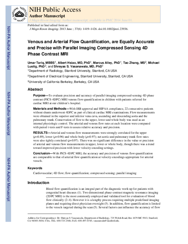 (PDF) Venous and arterial flow quantification are equally accurate and ...