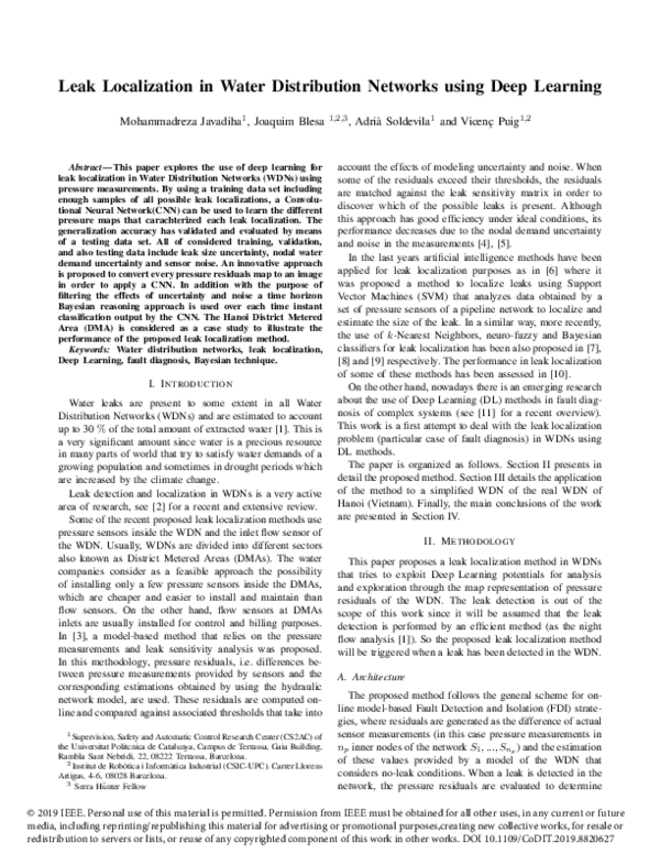 (PDF) Leak Localization in Water Distribution Networks using Deep Learning