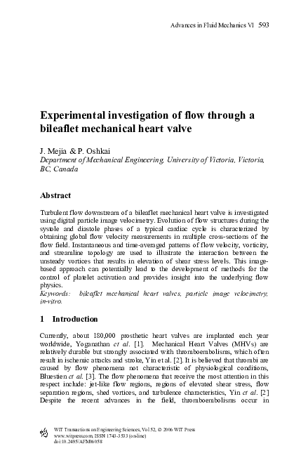 (PDF) Experimental investigation of flow through a bileaflet mechanical heart valve