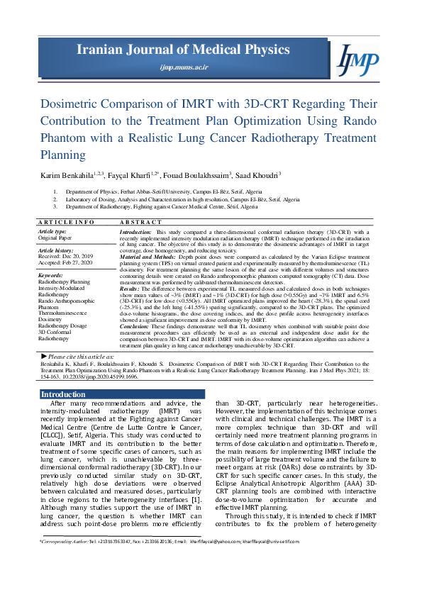 (PDF) Dosimetric Comparison of IMRT with 3D-CRT Regarding Their ...