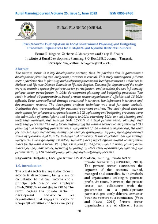 (PDF) Private Sector Participation in Local Government Planning and ...