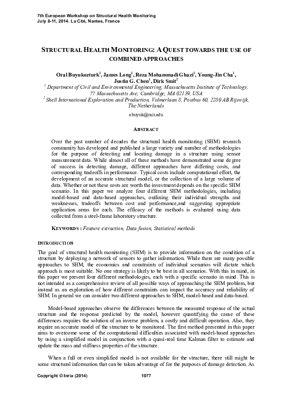 Pdf Structural Health Monitoring A Quest Towards The Use Of Combined Approaches
