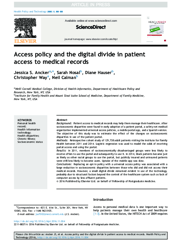 (PDF) Access policy and the digital divide in patient access to medical ...
