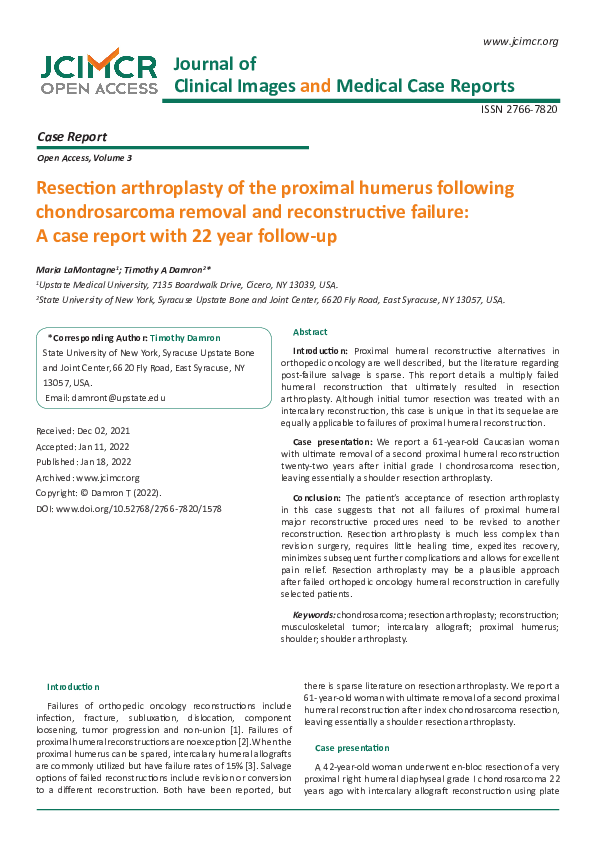 (PDF) Proximal Humerus Resection After Reconstruction Failure
