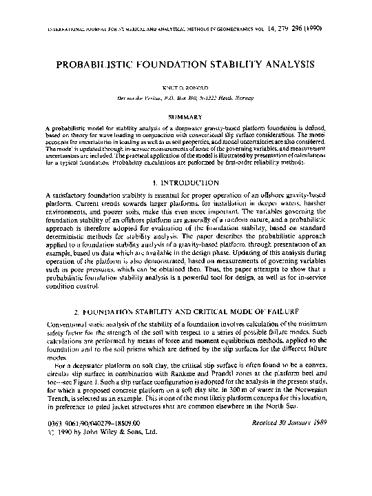 (PDF) Probabilistic foundation stability analysis