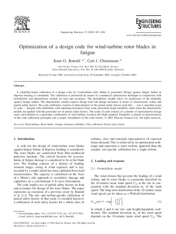 (PDF) Optimization of a design code for wind-turbine rotor blades in fatigue