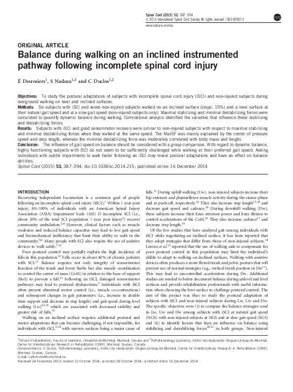 (PDF) Balance during walking on an inclined instrumented pathway ...