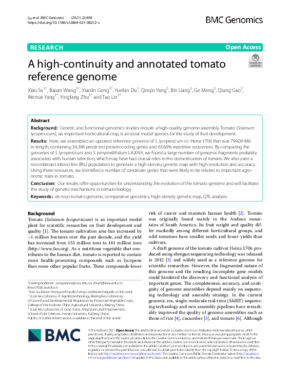(PDF) A high-continuity and annotated tomato reference genome
