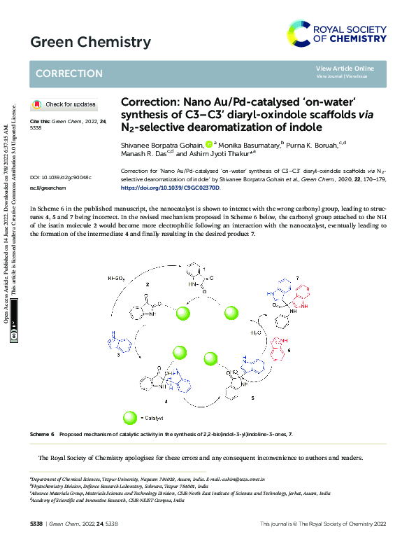 (PDF) Correction: Nano Au/Pd-catalysed ‘on-water’ synthesis of C3–C3 ...