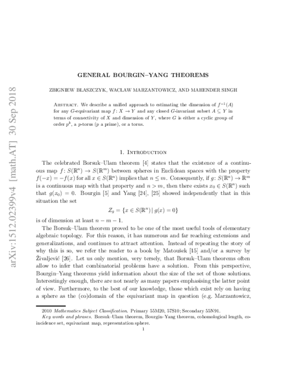 (PDF) General Bourgin–Yang theorems | Waclaw Marzantowicz - Academia.edu