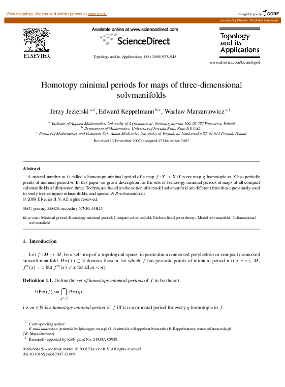 (PDF) Homotopy minimal periods for maps of three-dimensional ...