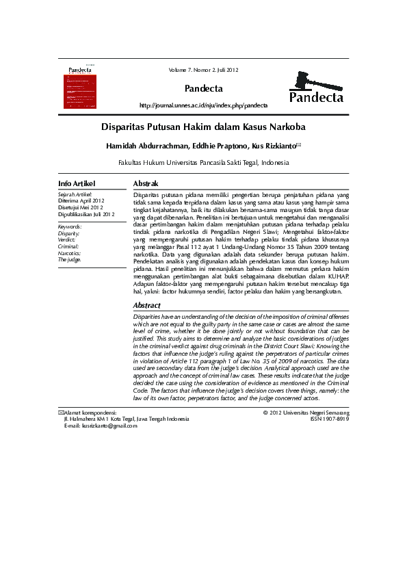 (PDF) Disparitas Putusan Hakim dalam Kasus Narkoba