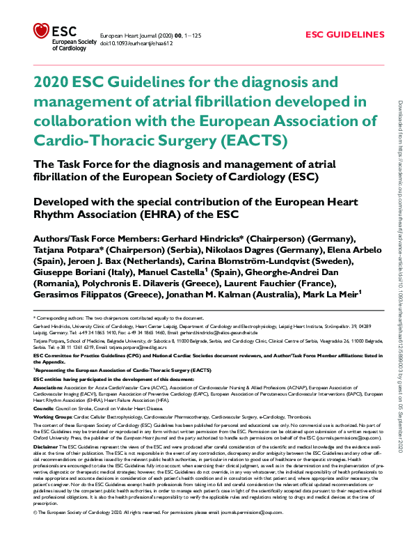 (PDF) 2020 ESC Guidelines for the diagnosis and management of atrial ...