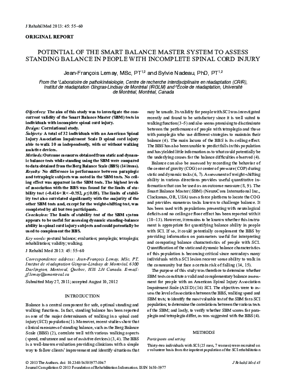 (PDF) Potential of the smart balance master system to assess standing ...