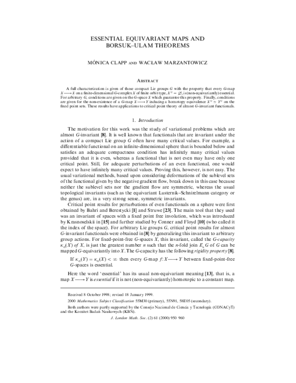 (PDF) Essential Equivariant Maps and Borsuk-Ulam Theorems
