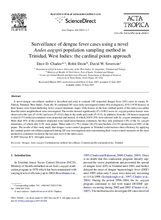 (PDF) Surveillance of dengue fever cases using a novel Aedes aegypti ...
