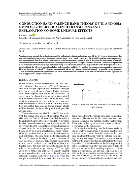 (PDF) Conduction Band-Valence Band Theory of TL and Osl: Emphasis on Delocalized Transitions and ...