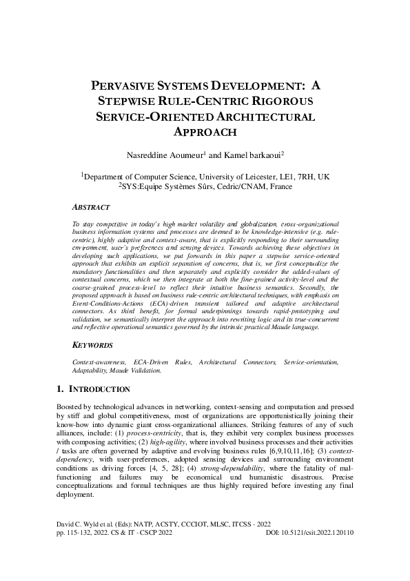 (PDF) Pervasive Systems Development: A Stepwise Rule-centric Rigorous Service-Oriented ...