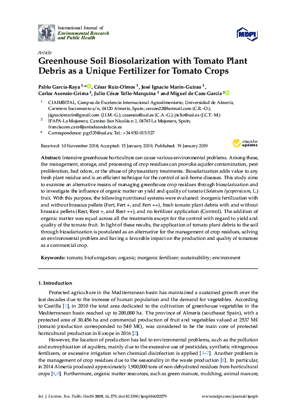 (PDF) Greenhouse Soil Biosolarization with Tomato Plant Debris as a ...
