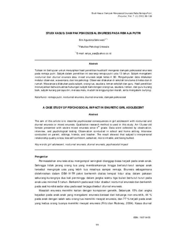 (PDF) A Case Study of Psychosocial Impact in Enuretic Girl Adolescent