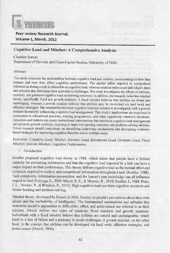 (PDF) Cognitive Load and Mindset: A Comprehensive Analysis