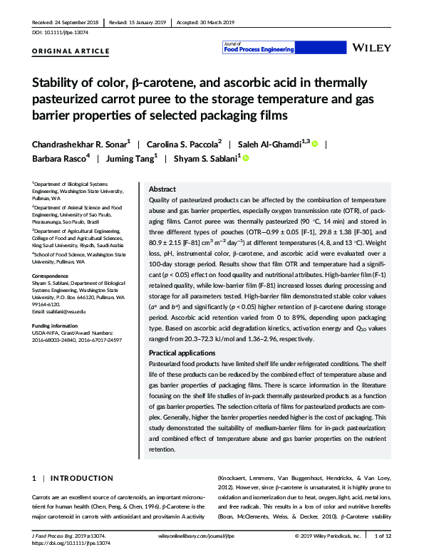 (PDF) Stability of color, β‐carotene, and ascorbic acid in thermally ...