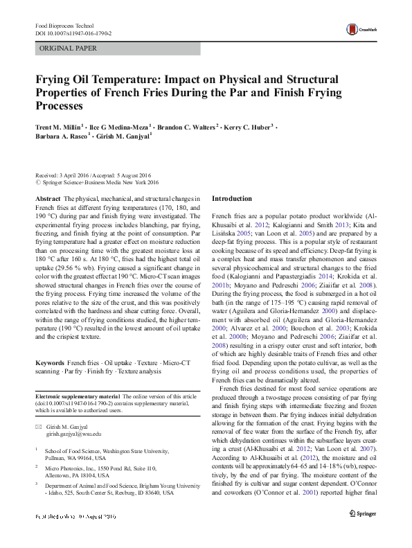 (PDF) Frying Oil Temperature: Impact on Physical and Structural ...