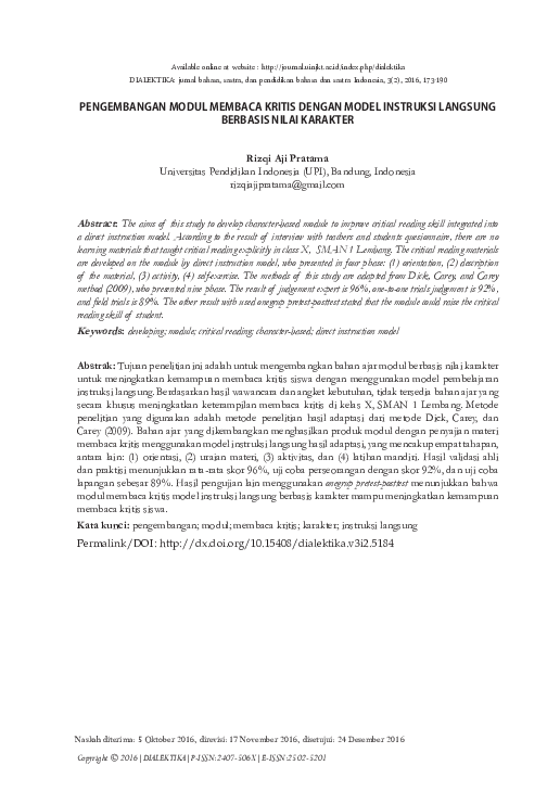 (PDF) Pengembangan Modul Membaca Kritis Dengan Model Instruksi Langsung ...