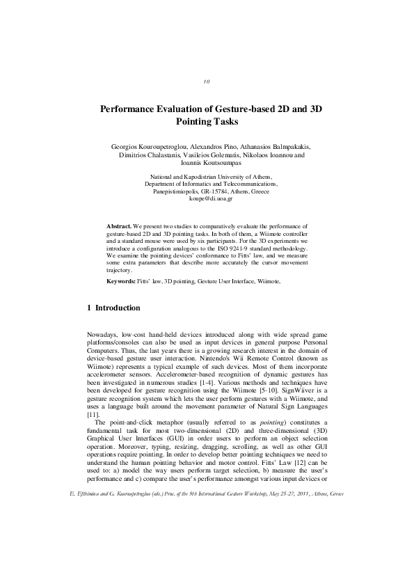 (PDF) Performance Evaluation of Gesture-based 2D and 3D Pointing Tasks