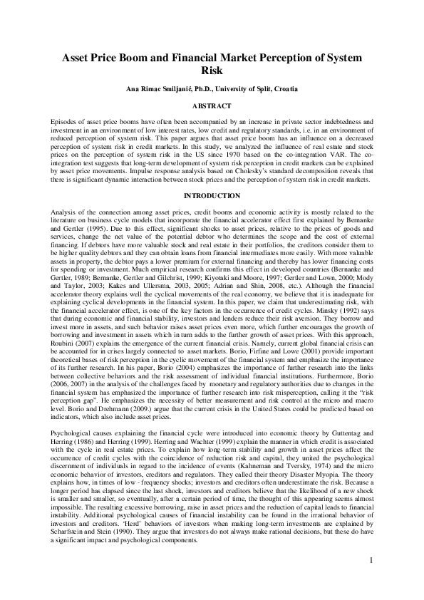 (PDF) Asset Price Boom and Financial Market Perception of System Risk