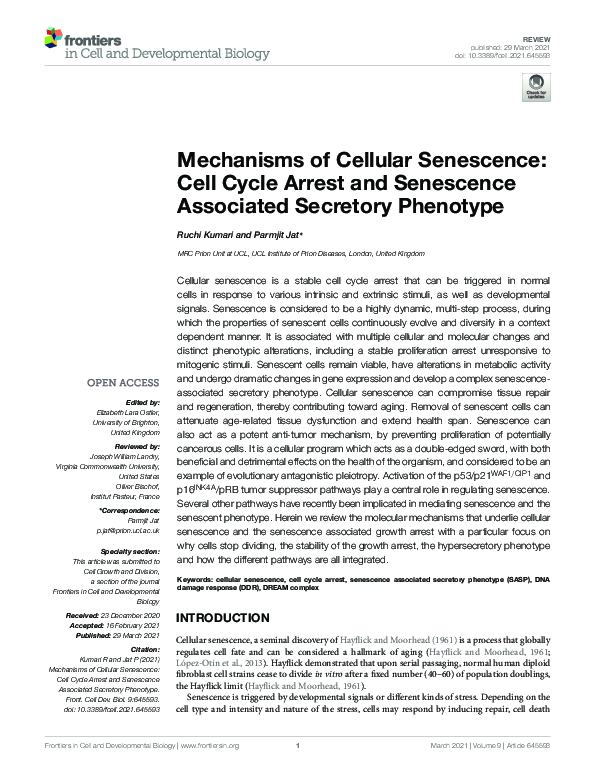 (PDF) Mechanisms of Cellular Senescence: Cell Cycle Arrest and ...