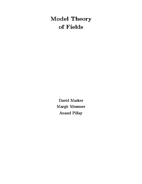 (PDF) Model Theory of Fields