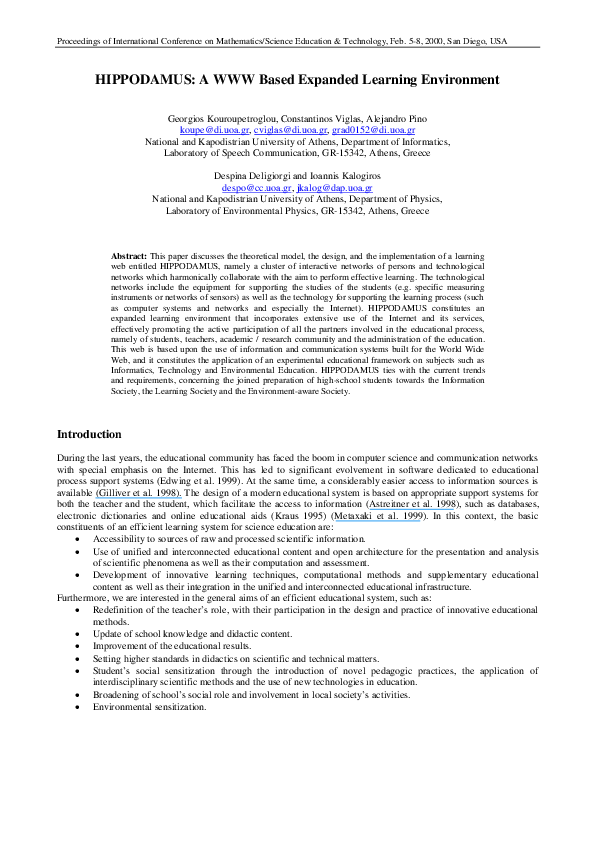 (PDF) HIPPODAMUS: A WWW Based Expanded Learning Environment